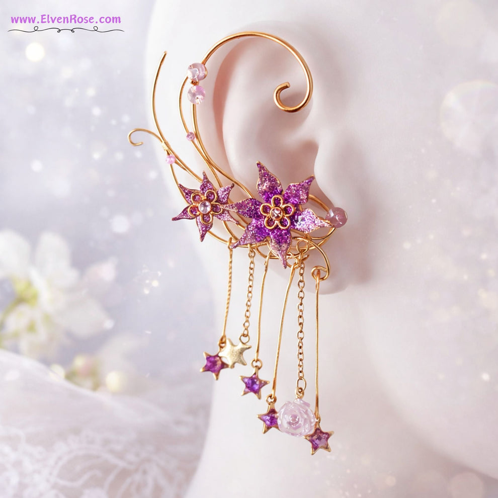 Starlight Bloom Elf Ear Wrap - Handmade Fantasy Earrings – Elven Rose
